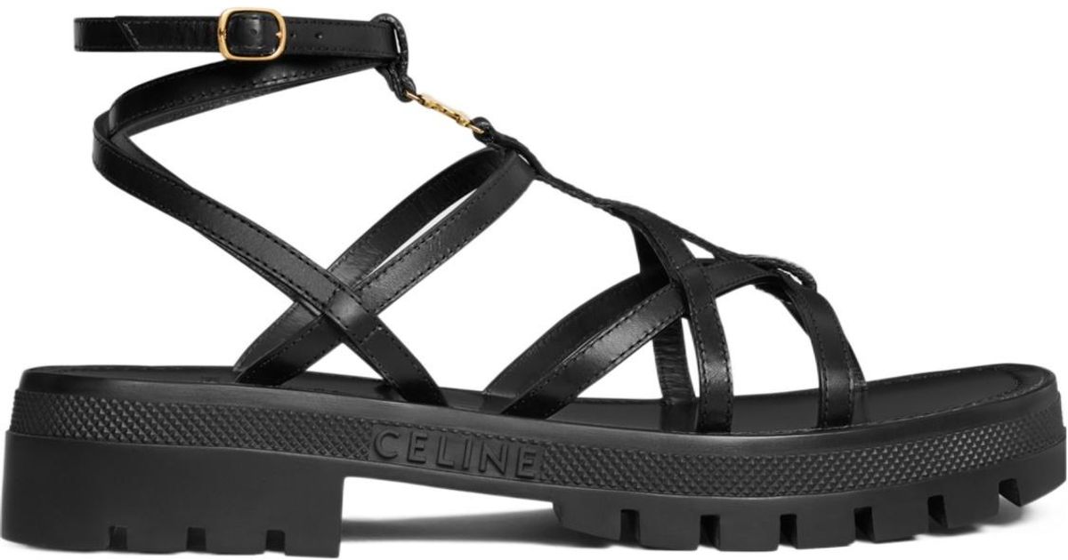 Celine Clea Triomphe Strappy Sandal in Black | Lyst