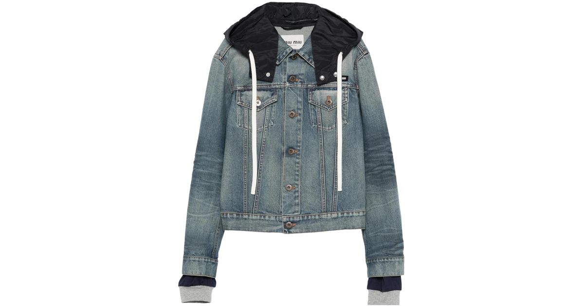 Miu Miu Hooded Denim Jacket in Blue | Lyst UK