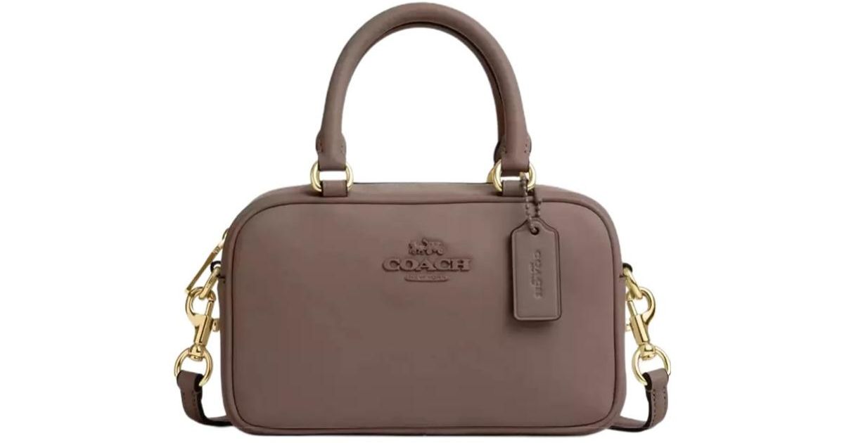 COACH Logo Zipper Shoulder Bag in Brown | Lyst