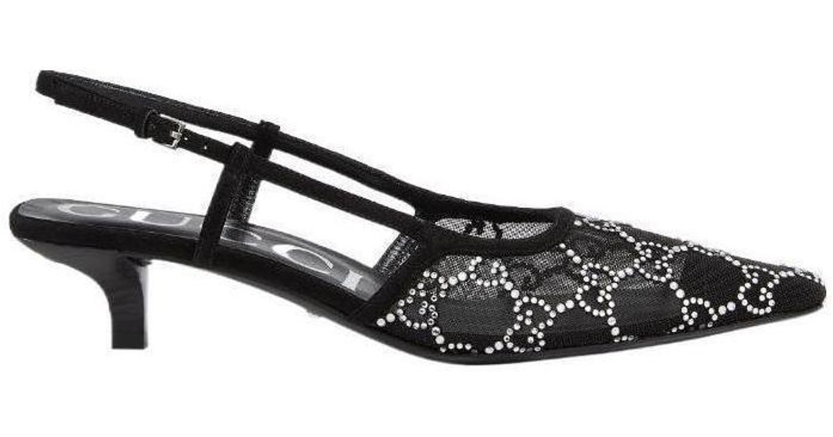 Gucci Gg Slingback Mesh-Panel Pumps in Black | Lyst