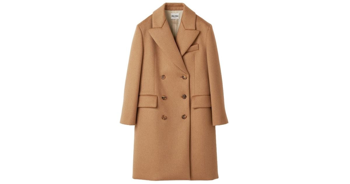 Miu Miu Double-Breasted Camel Hair Coat in Brown | Lyst