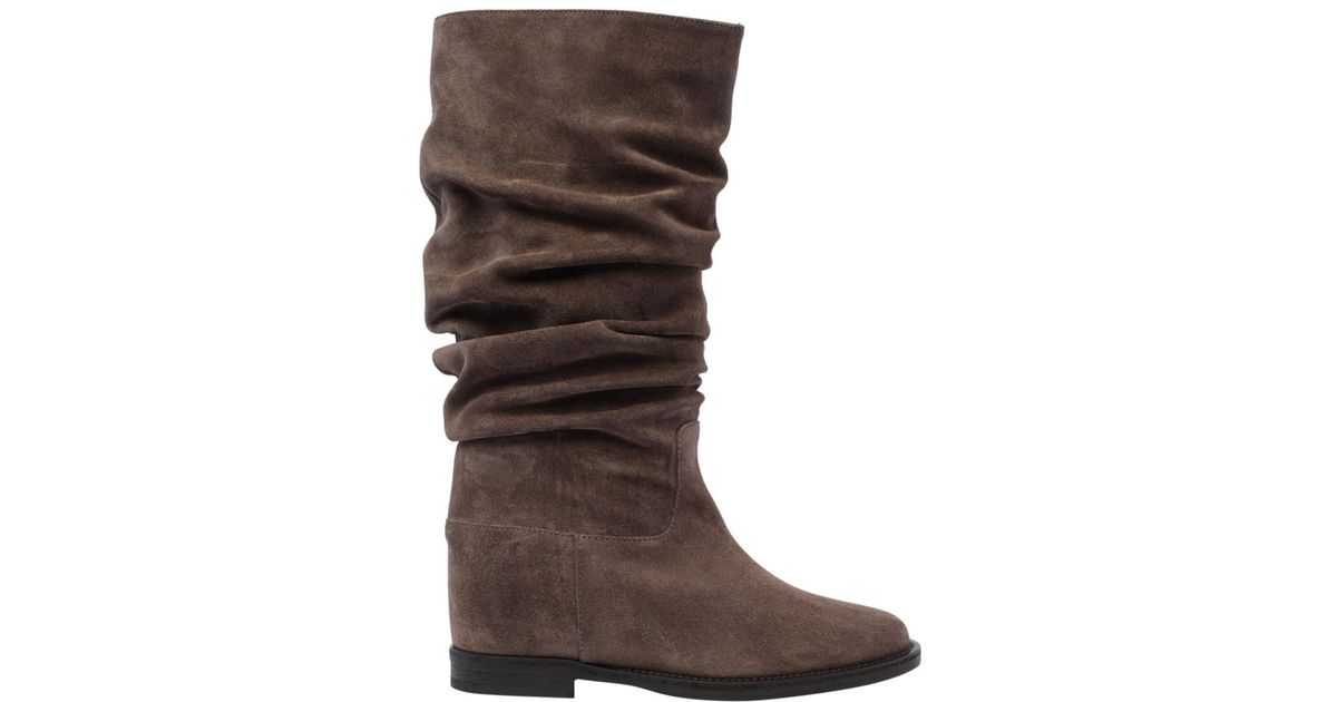 Via Roma 15 Pleated Boots in Brown | Lyst