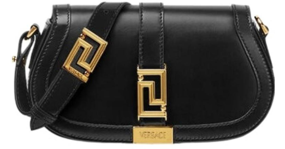 Versace Mini Greca Goddess Leather Shoulder Bag in Black | Lyst