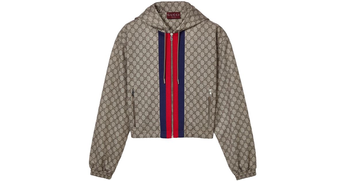 Gucci Gg Technical Jersey Zip Jacket in Brown | Lyst
