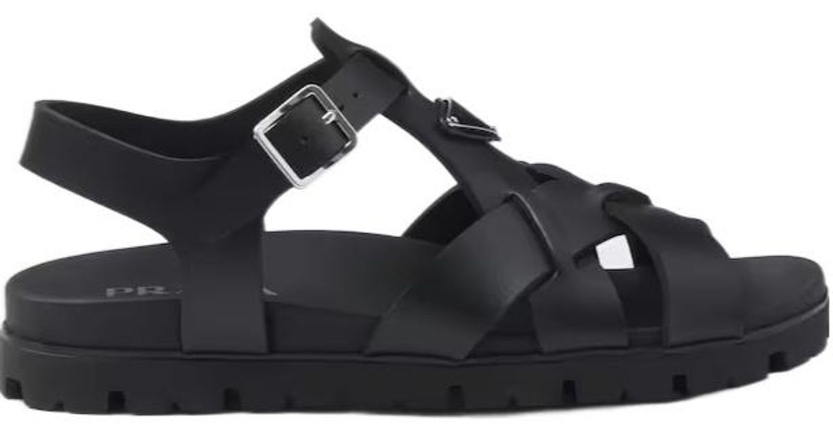 Prada Triangle-Logo Woven Sandals in Black for Men | Lyst