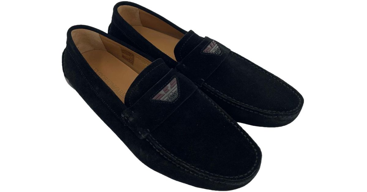 Emporio Armani Logo Loafer Shoes in Blue for Men | Lyst
