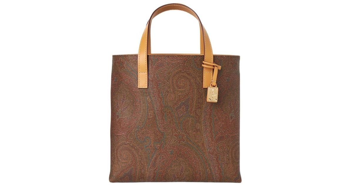 Etro Logo Handbag in Brown | Lyst
