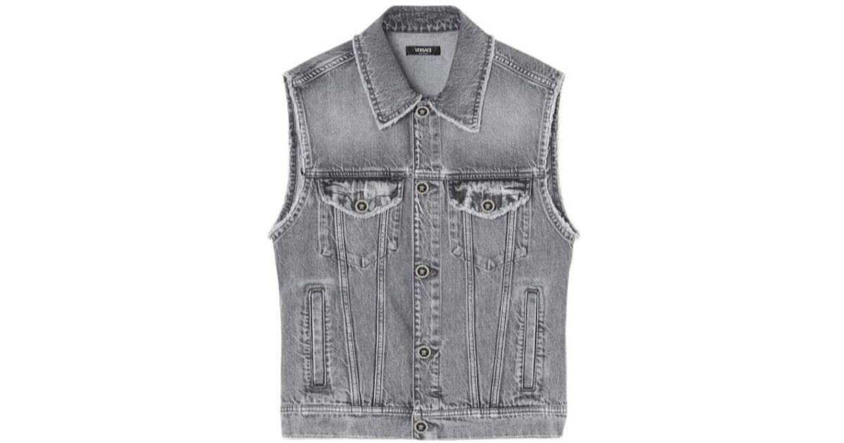 Versace Edge-Edged Denim Vest in Gray for Men | Lyst