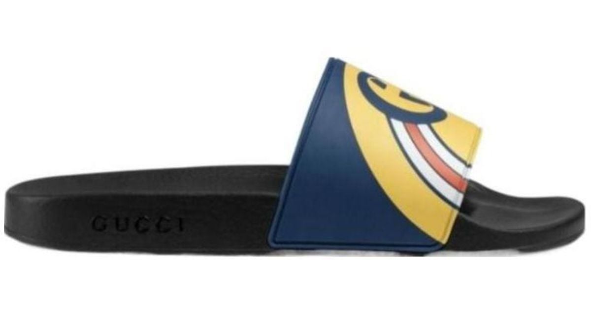 Gucci And Pursuit Logo Slides in Blue for Men | Lyst