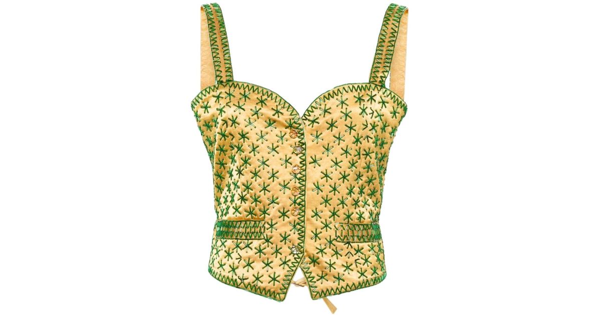 Bode Embroidery Design Vest in Yellow | Lyst