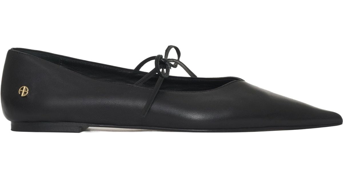 Anine Bing Nikki Leather Ballerina Shoes in Black | Lyst