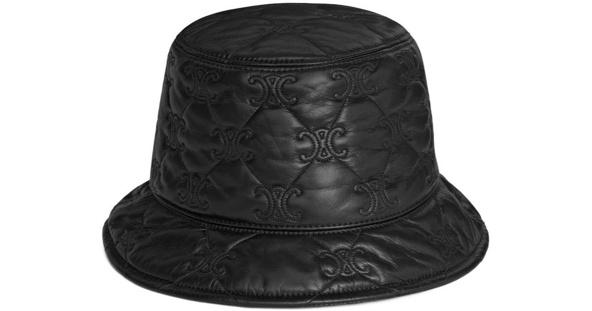Celine Triomphe Quilted Bucket Hat in Black | Lyst