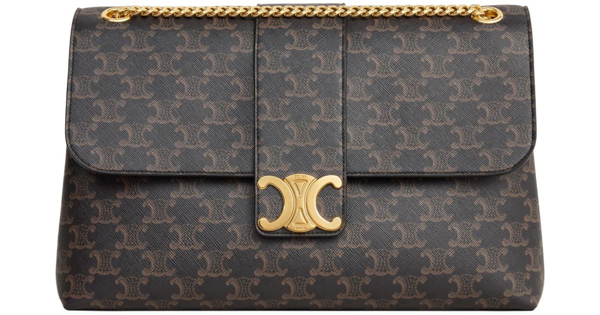 Celine Victoire Large Logo-Printed Shoulder Bag in Gray | Lyst