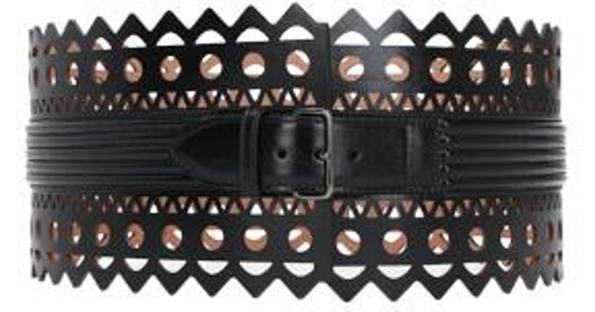 Alaïa Laser-Cut Wide Leather Belt in Black | Lyst