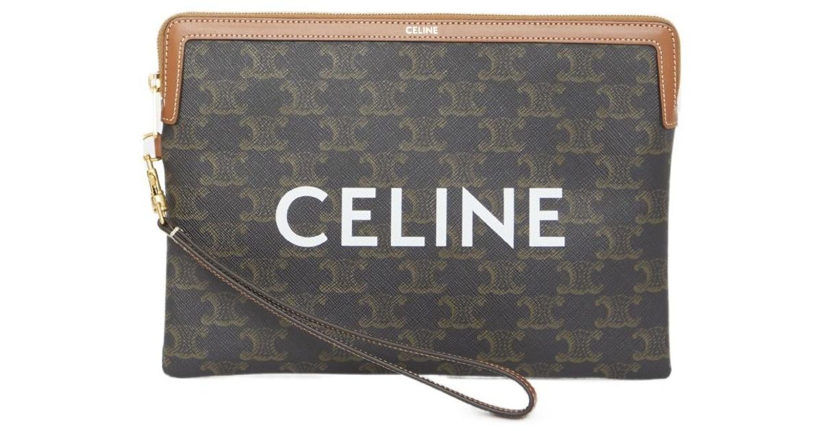 Celine Small Pouch With Strap in Gray | Lyst