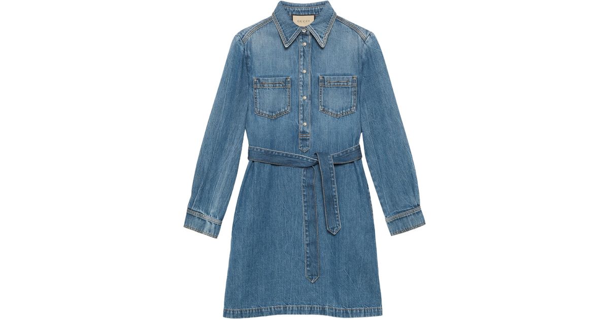 Gucci Horsebit-Detail Denim Dress in Blue | Lyst