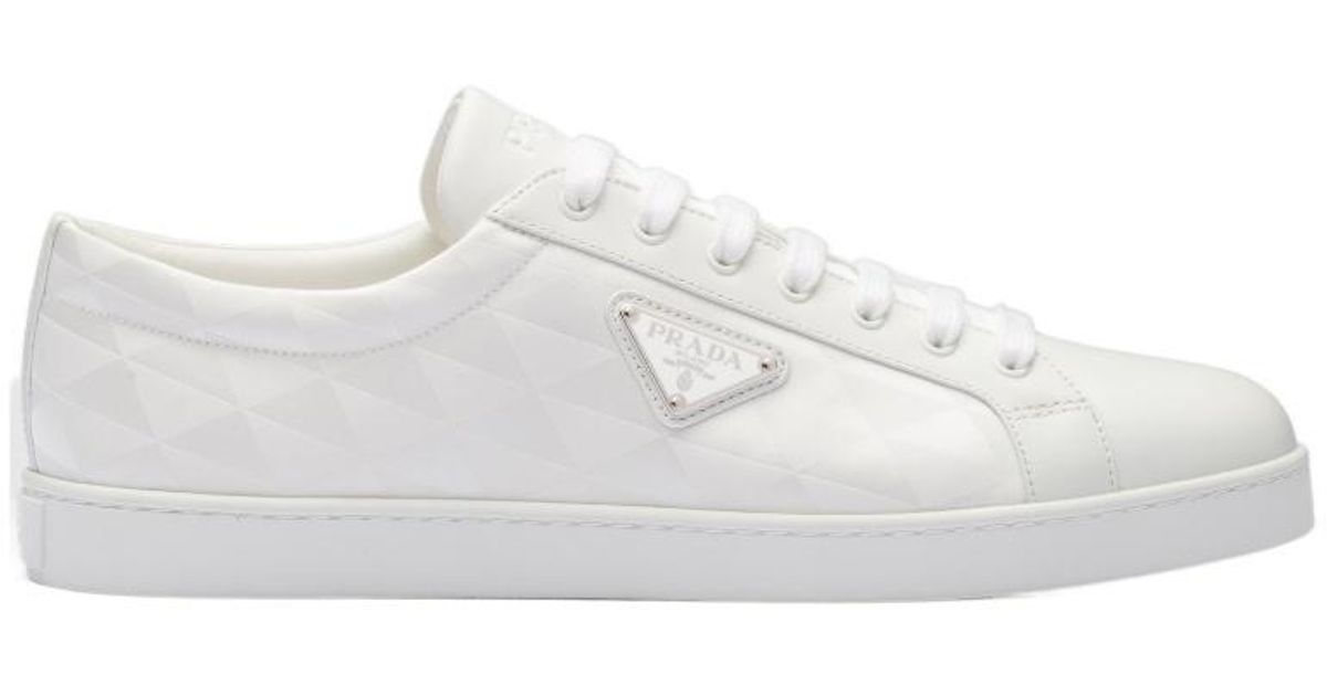 Prada Triangle-Logo Round-Toe Lace-Up Sneakers in White for Men | Lyst