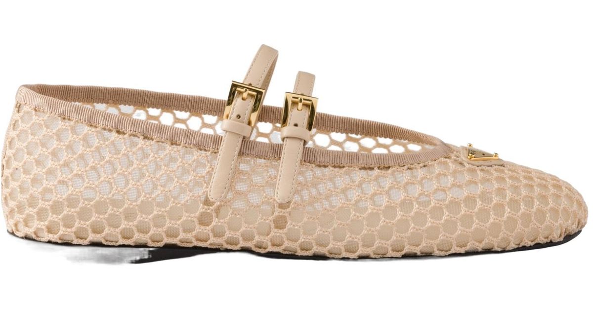 Prada Mesh Ballet Shoes in White | Lyst