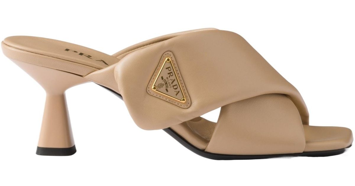 Prada Padded Nappa Leather Sandals in Natural | Lyst