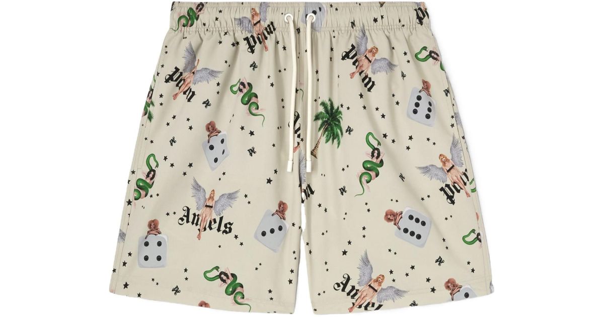 Palm Angels Drawline Swimming Trunks in Natural for Men | Lyst