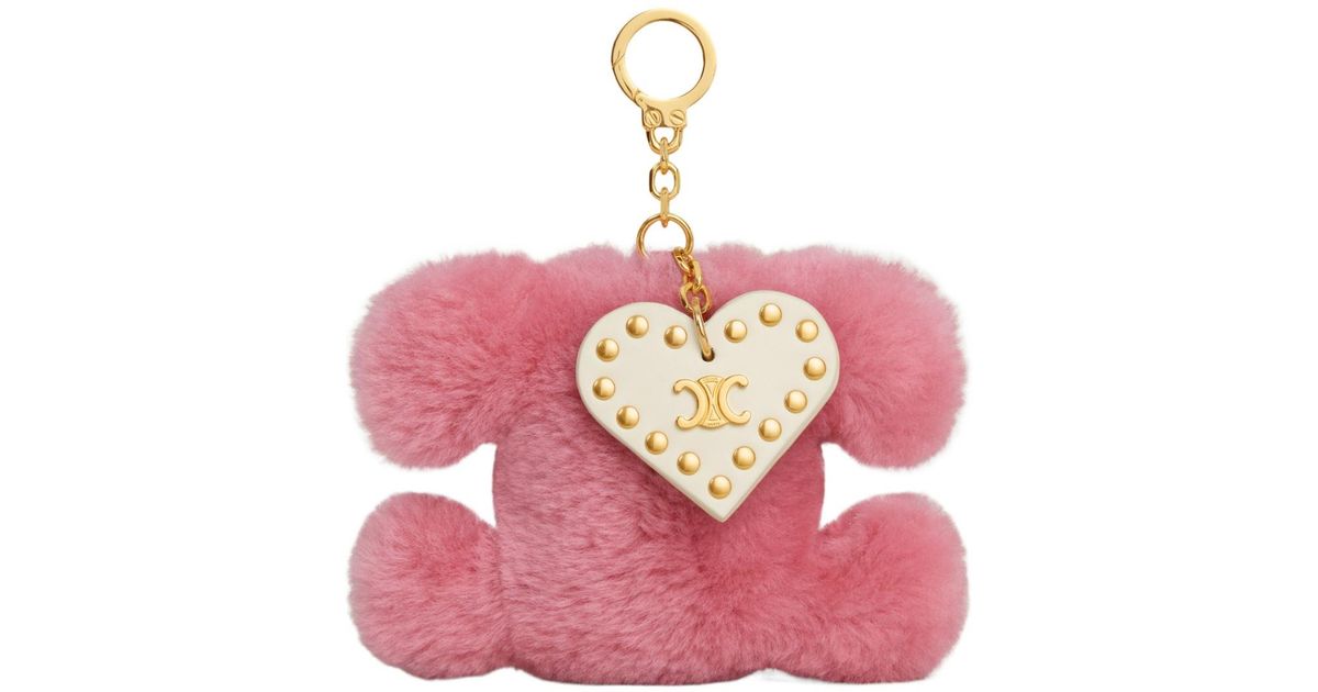 Celine Triomphe Pom-Pom Keyring With Heart in Pink | Lyst