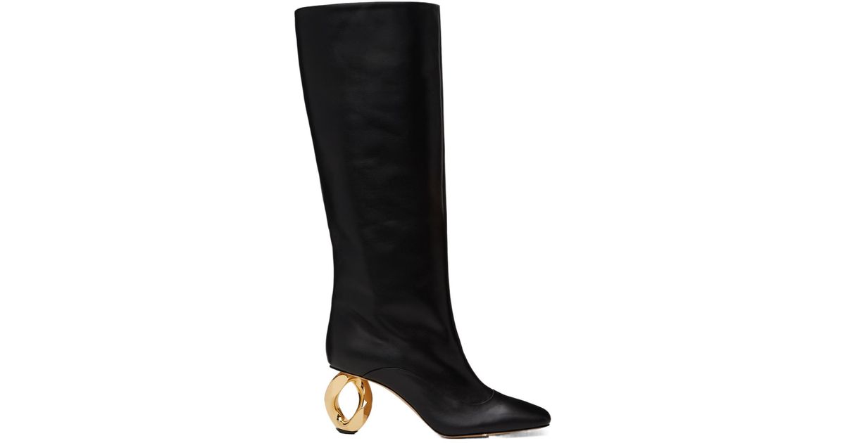 JW Anderson Chain Heel Square-Toed Boots in Black | Lyst