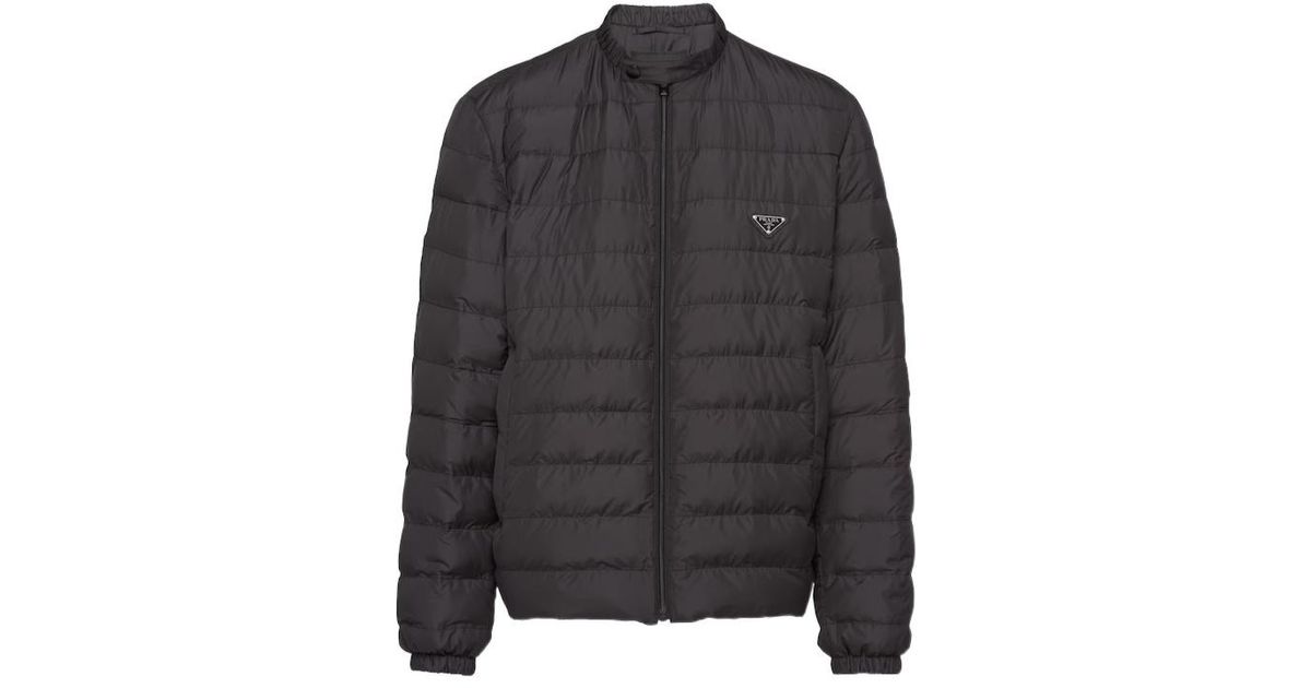 Prada Triangle-Logo Quilted Down Jacket in Gray for Men | Lyst