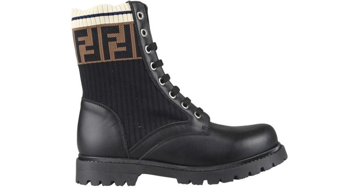 Fendi Tronchetto Knitted Combat Boots in Black | Lyst