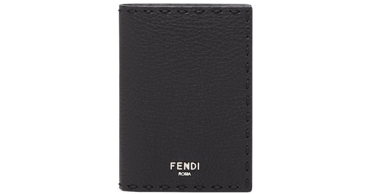Fendi Logo-Lettering Leather Card Holder in Black for Men | Lyst