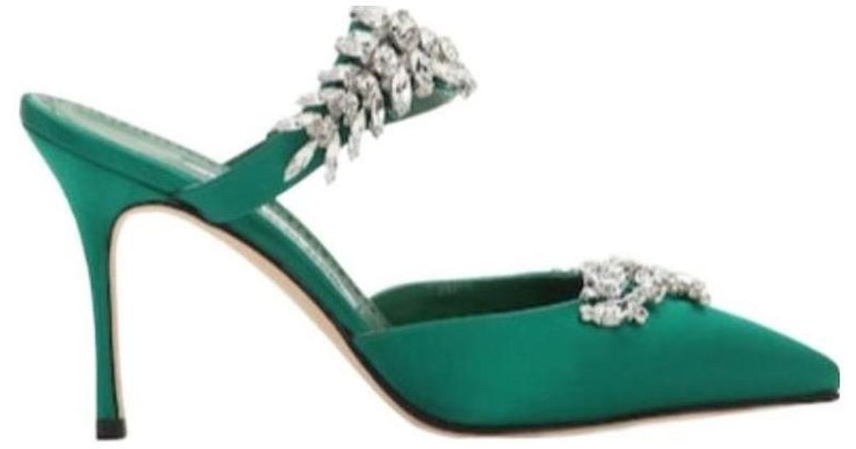 Manolo Blahnik Muller Shoes With Fine Heels Of Logo in Green | Lyst