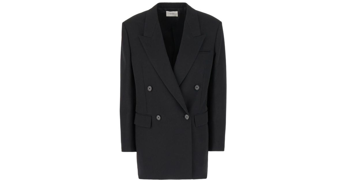 The Row Double-Breasted Suit Jacket With Buttoned Sleeves in Black | Lyst