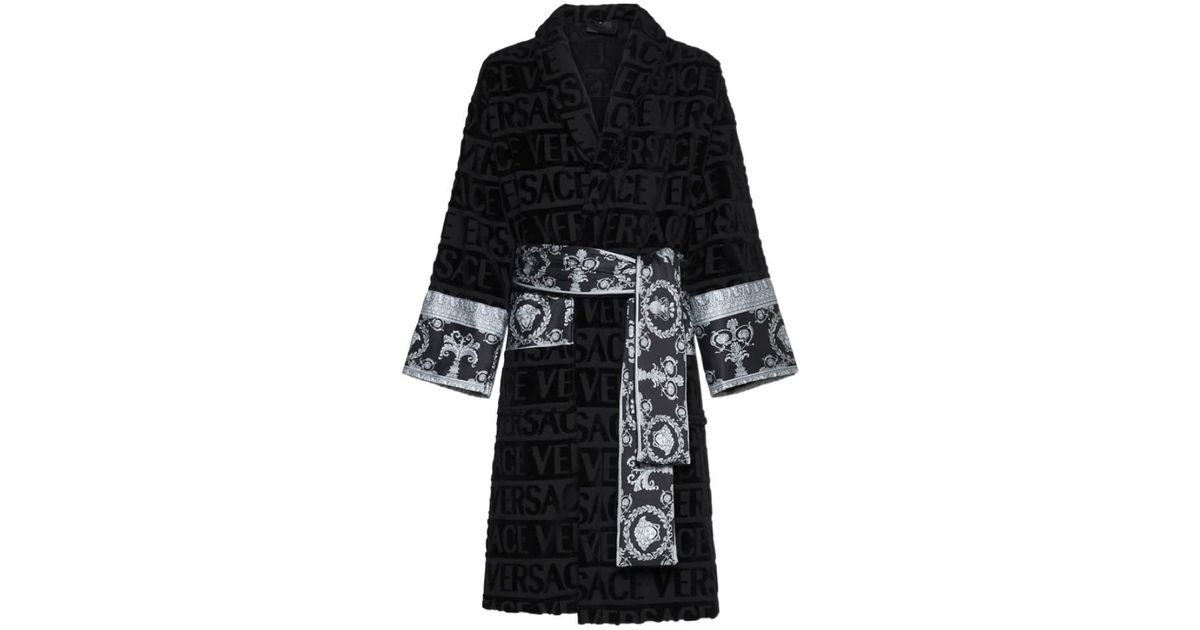 Versace Barocco Detail Bathrobe in Black for Men | Lyst
