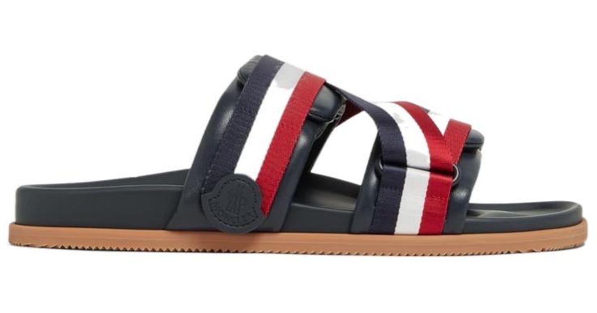 Moncler Mon Summer Nappa Leather Sliders in Red for Men | Lyst