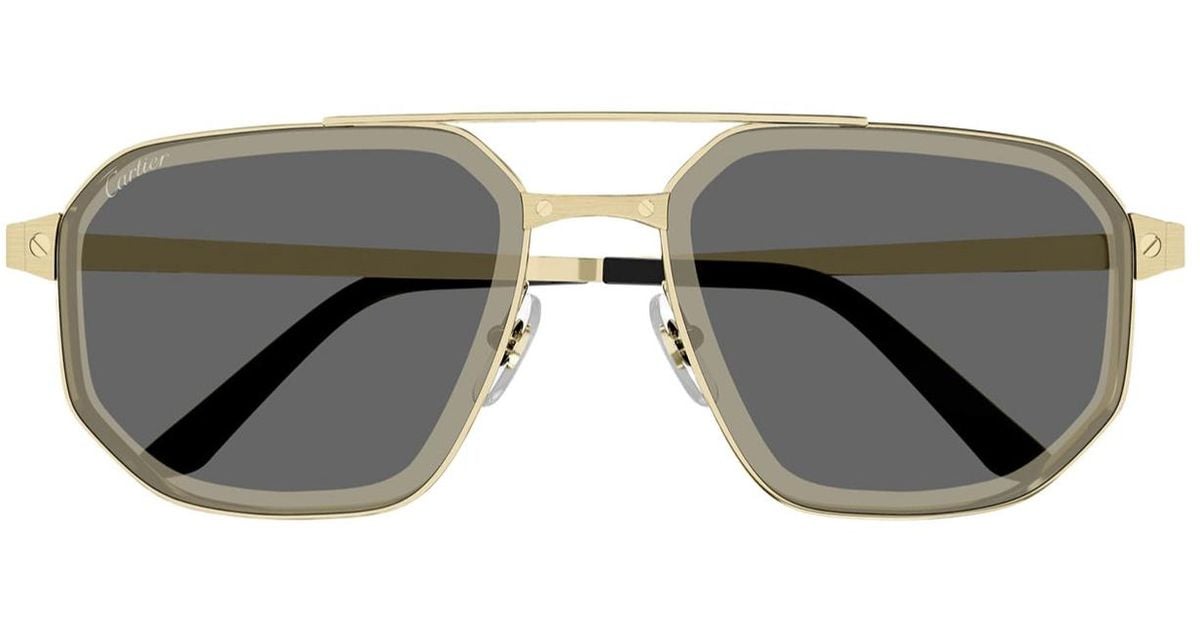 Cartier Geometric Double-Bridge Sunglasses in Metallic for Men | Lyst UK