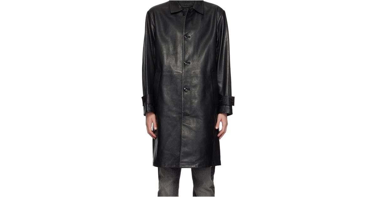BOSS Long-Sleeved Leather Coat in Black for Men | Lyst