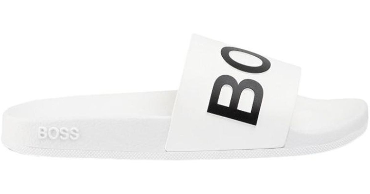 BOSS Logo Letter Slippers in White for Men | Lyst