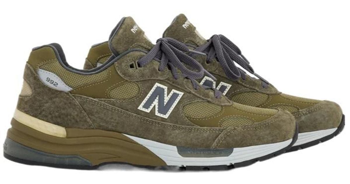 New Balance 992 Logo Patch Lace-Up Sneakers in Green for Men | Lyst