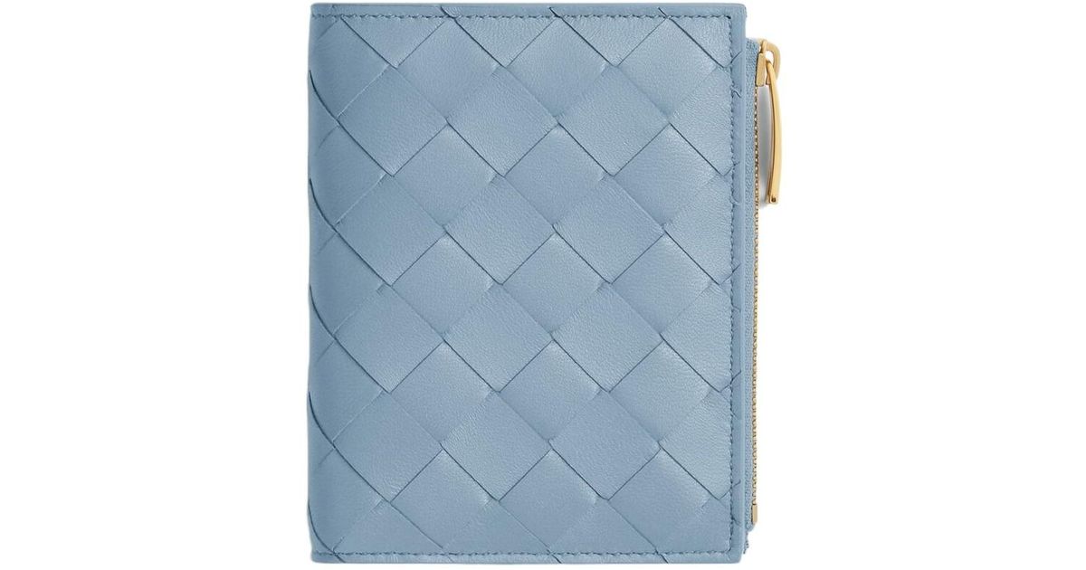 Bottega Veneta Small Intricciato Double Fold Wallet in Blue | Lyst
