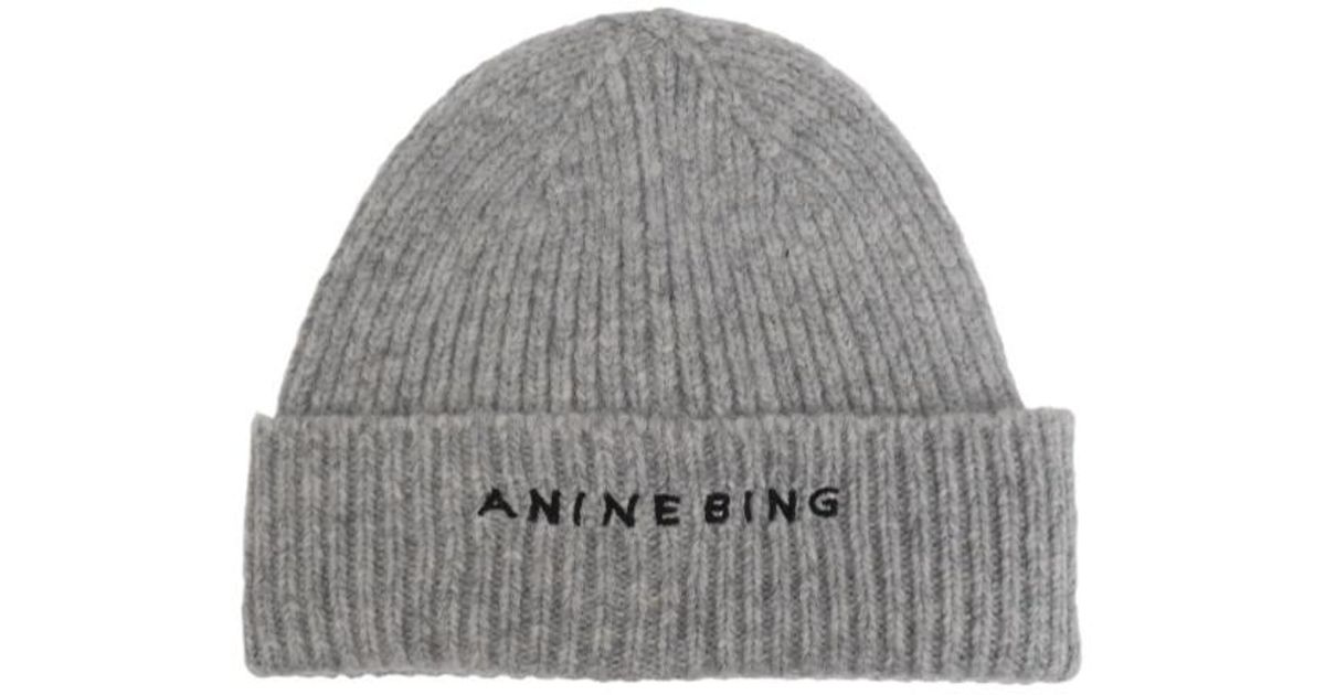 Anine Bing Logo Wool Hat in Gray | Lyst