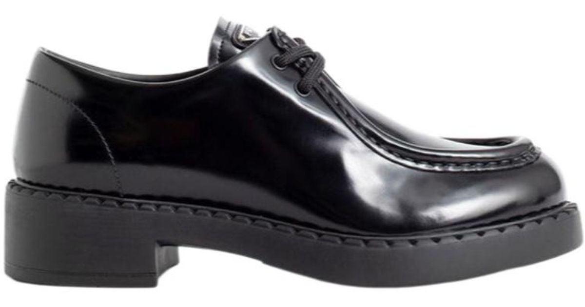 Prada Triangle-Logo Lace-Up Leather Shoes in Black | Lyst