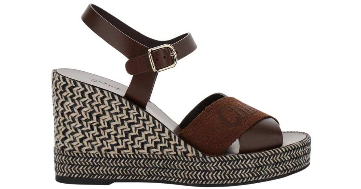 Chloé Round Head Wedge Sandals in Brown | Lyst