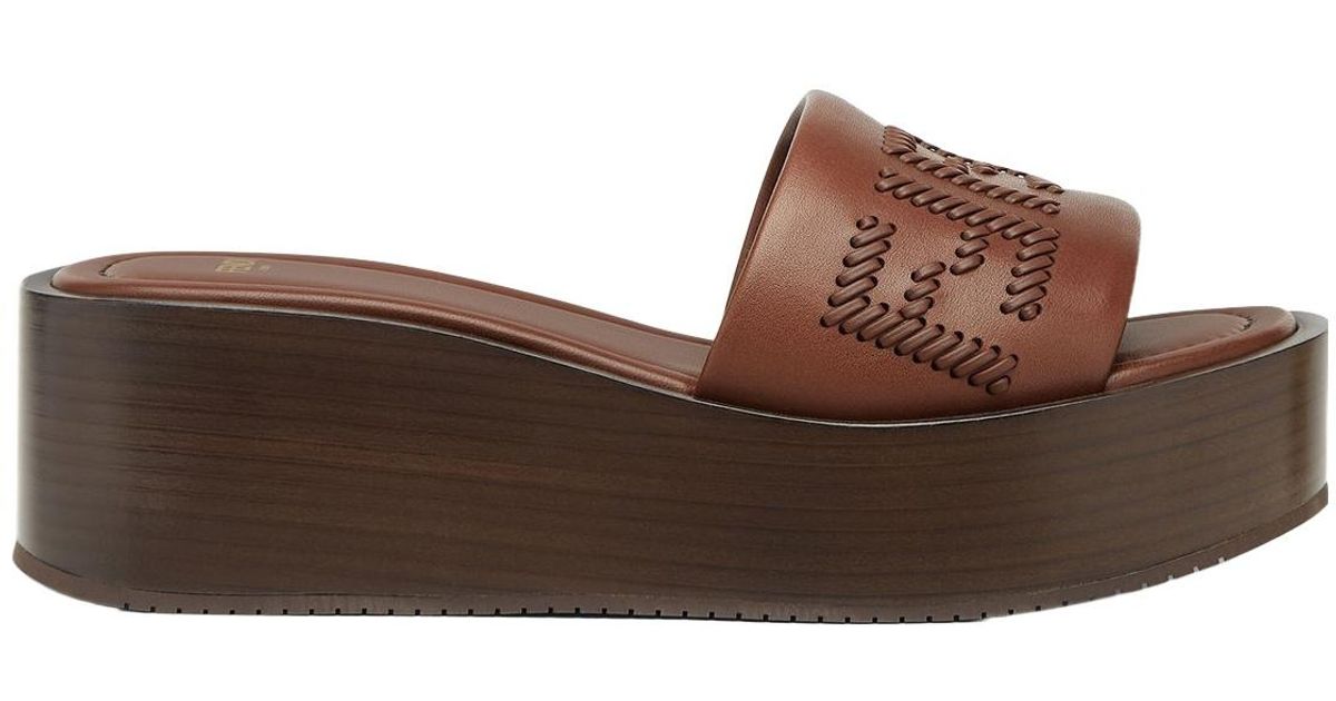 Fendi Sunshine Flatform Slides in Brown | Lyst