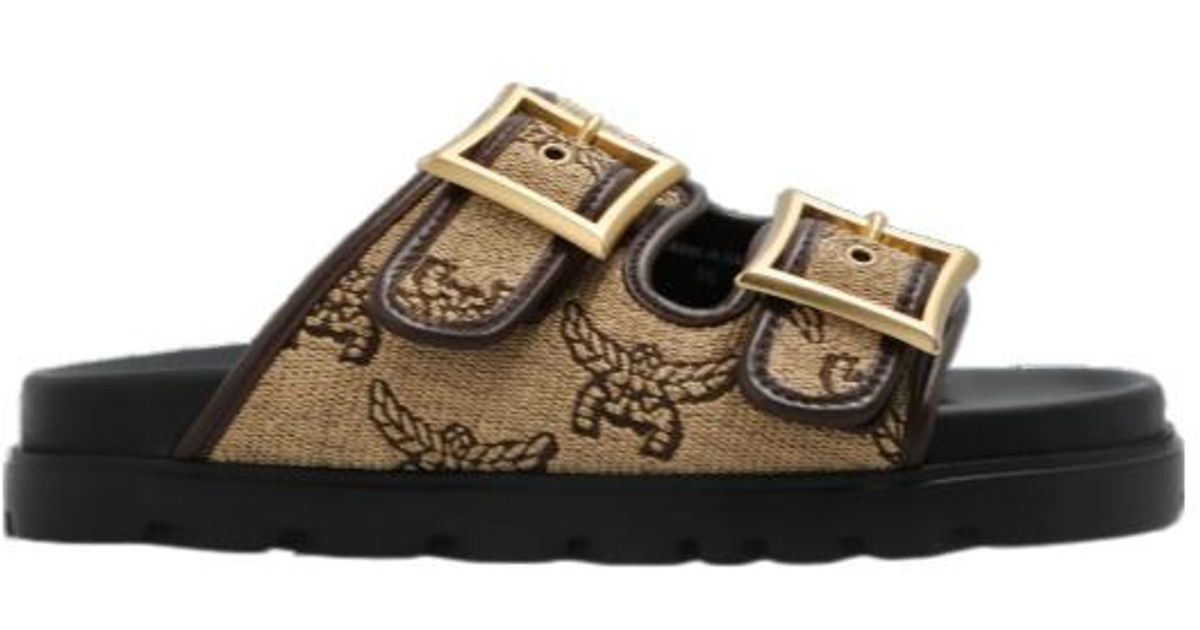 MCM Jacquard Buckle-Fastening Sandals in Brown | Lyst