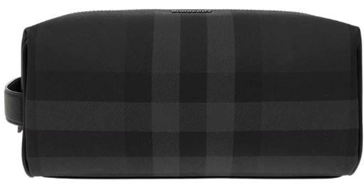 Burberry Logo-Lettering Check-Pattern Wash Bag in Black for Men | Lyst