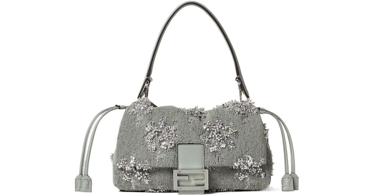 Fendi Matcha Embroidered Flower Bouquet Bag in Gray | Lyst