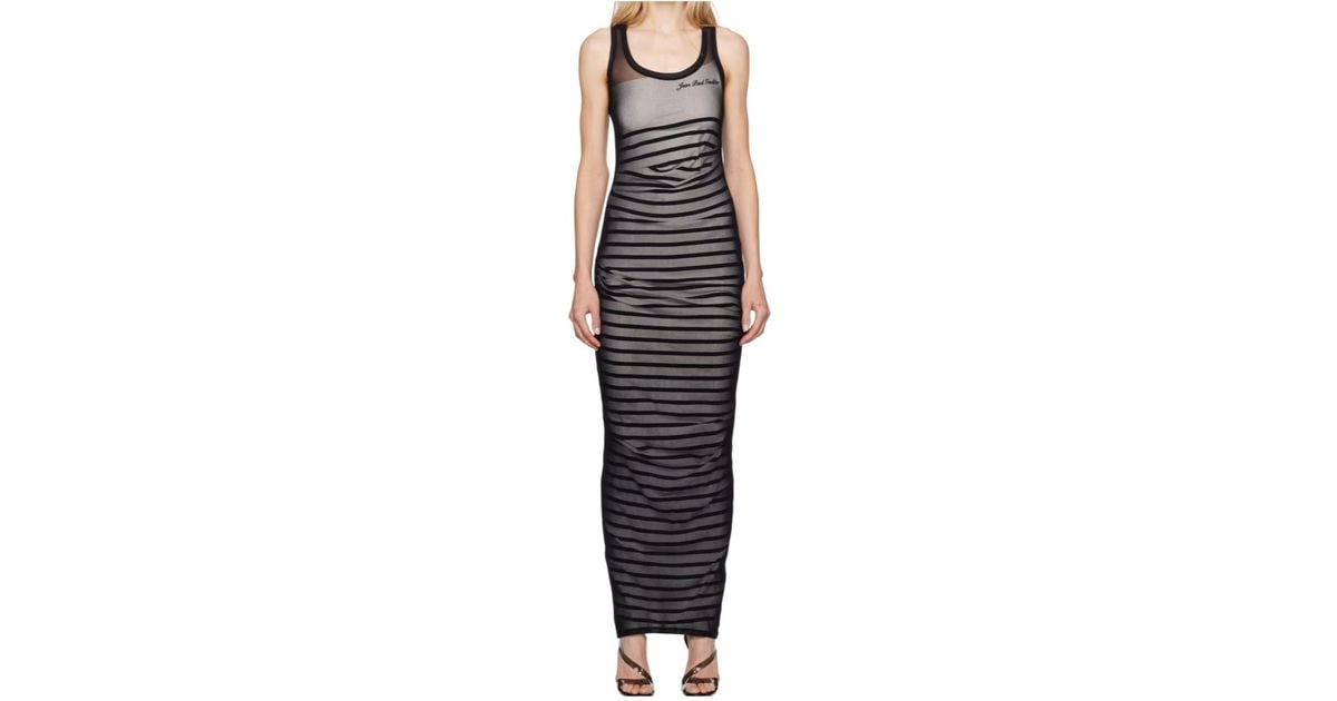 Jean Paul Gaultier Ribbed Mariniere Mesh Maxi Dress in Black | Lyst