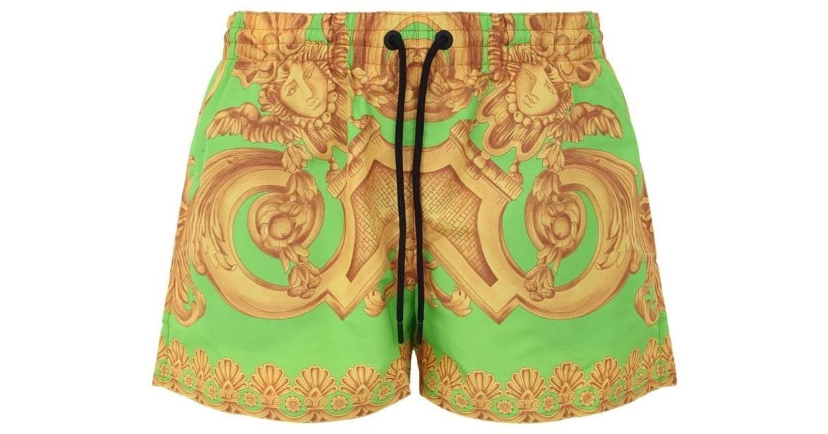 Versace Baroque-Print Swim Shorts in Green for Men | Lyst