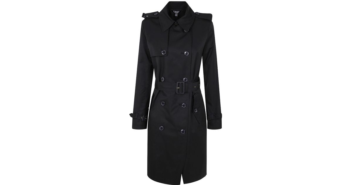 Ralph Lauren Lauren Double Breasted Trench Coat in Black | Lyst
