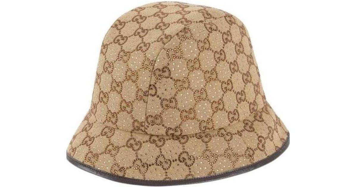 Gucci Gg Supreme Embellished Bucket Hat in Natural | Lyst