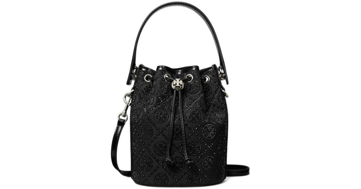 Tory Burch T-Letter Pattern Decorative Mini Bucket Bag in Black | Lyst